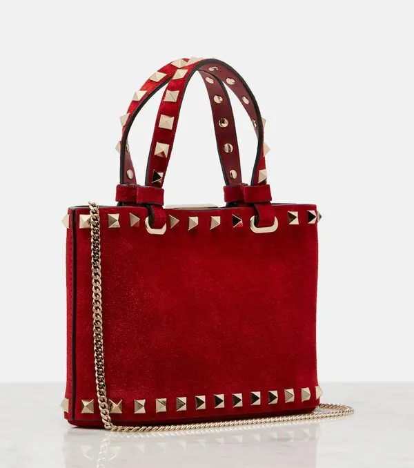 Valentino Garavani Rockstud Mini Suede Top-handle Bag - Red