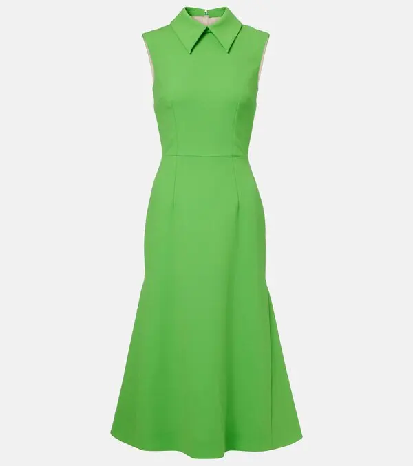 EMILIA WICKSTEAD Leontine Wool Crepe Midi Dress - Green