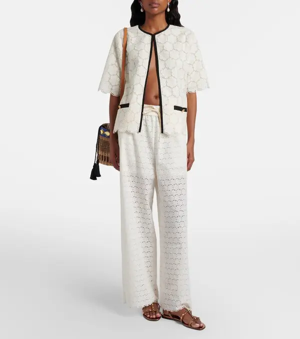 Valentino Garavani Broderie Anglaise Cotton Wide-leg Pants - White