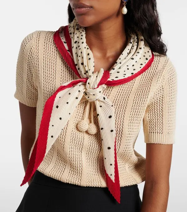 Valentino Garavani Pleated Polka-dot Silk Twill Scarf