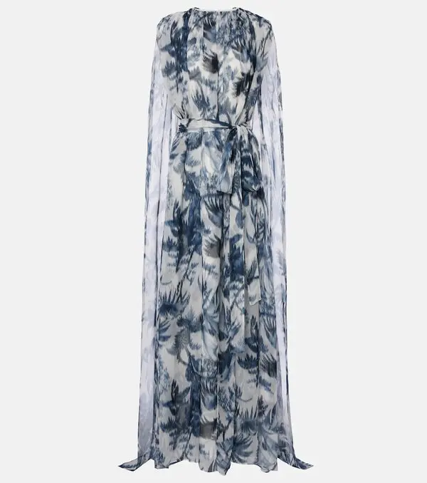 Oscar De La Renta Caped Silk Gown - Blue