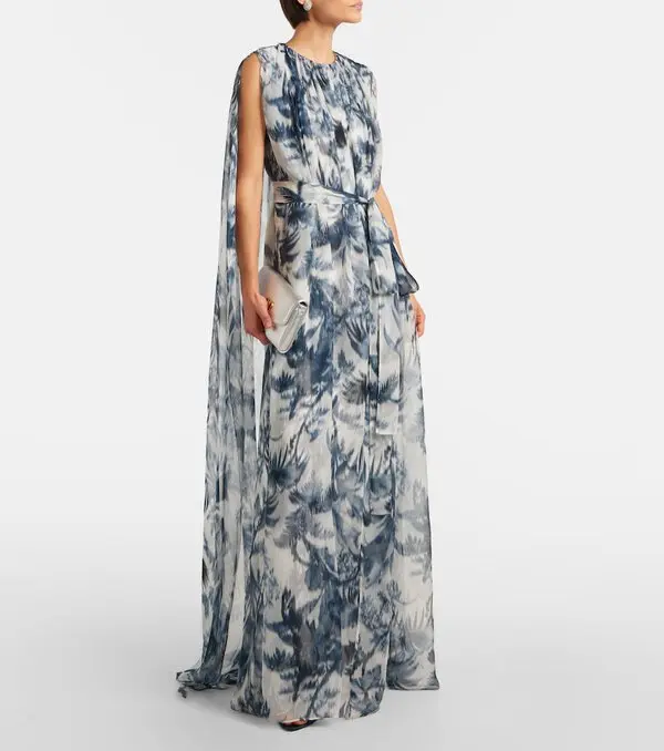 Oscar De La Renta Caped Silk Gown