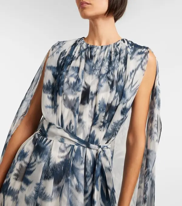 Oscar De La Renta Caped Silk Gown