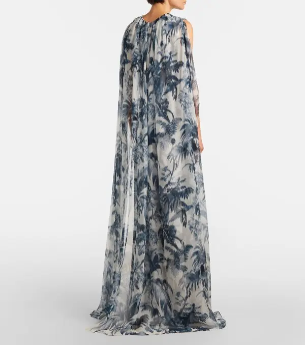 Oscar De La Renta Caped Silk Gown