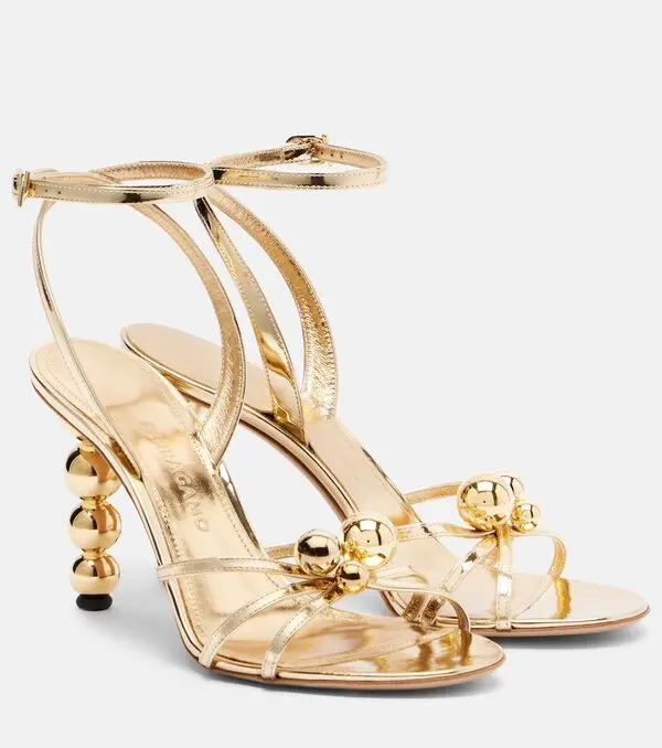 FERRAGAMO Karina Metallic Leather Sandals - Gold