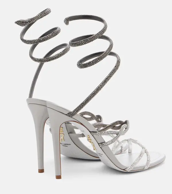 Rene Caovilla Cleo Embellished Satin Sandals - Silver