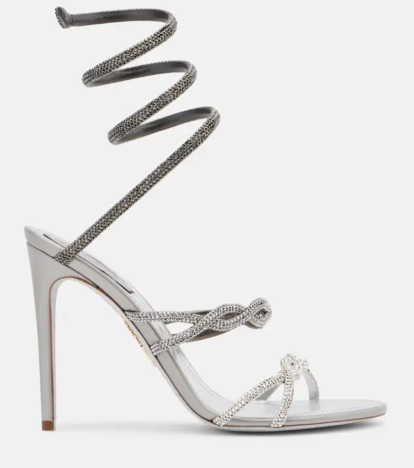 Rene Caovilla Cleo Embellished Satin Sandals - Silver