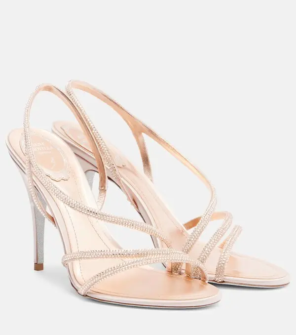 Rene Caovilla Embellished Satin Slingback Sandals - Pink