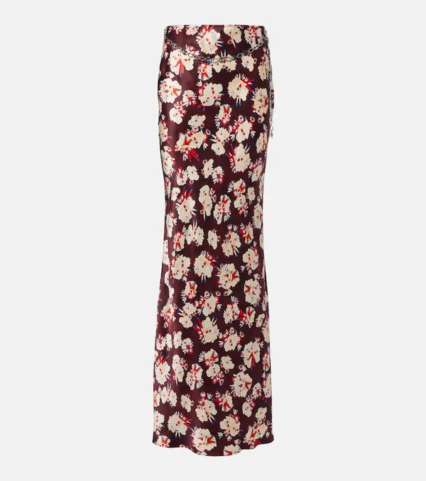 Rabanne Chain-detail Floral Silk Maxi Skirt - Multicoloured