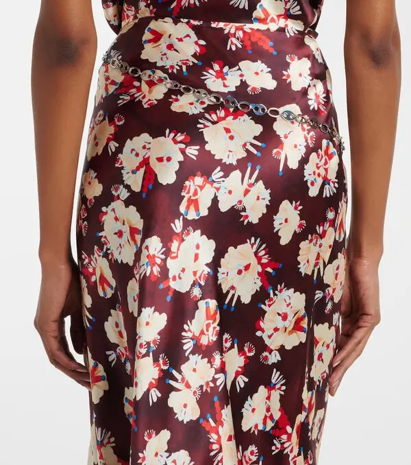 Rabanne Chain-detail Floral Silk Maxi Skirt - Multicoloured