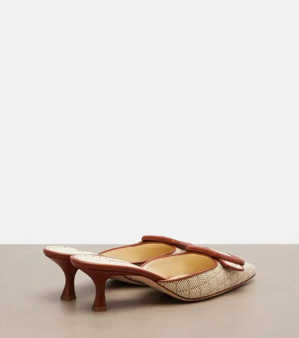 Manolo Blahnik Maysale Leather-trimmed Mules