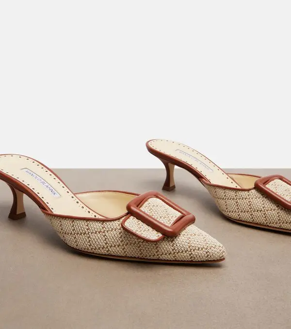 Manolo Blahnik Maysale Leather-trimmed Mules