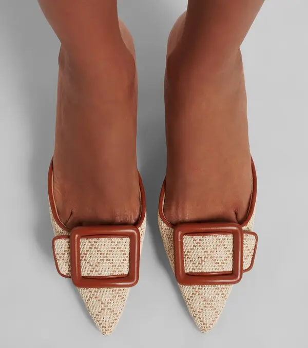 Manolo Blahnik Maysale Leather-trimmed Mules