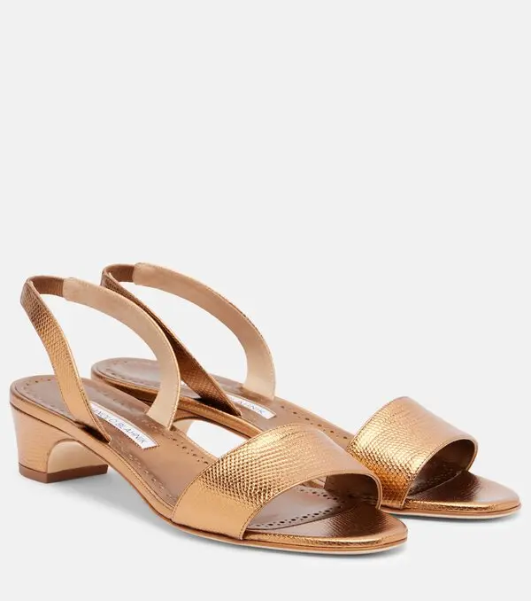 Manolo Blahnik Patopia Leather Slingback Sandals - Gold