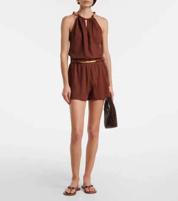 VIX PAULA HERMANNY Belted Linen-blend Shorts