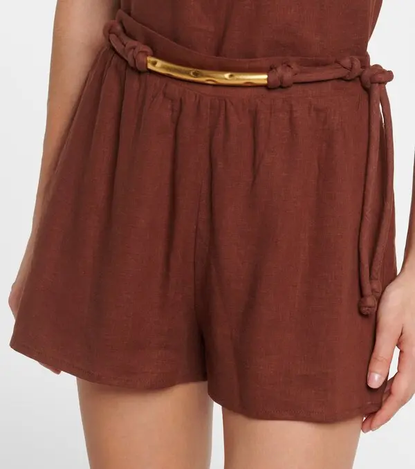 VIX PAULA HERMANNY Belted Linen-blend Shorts