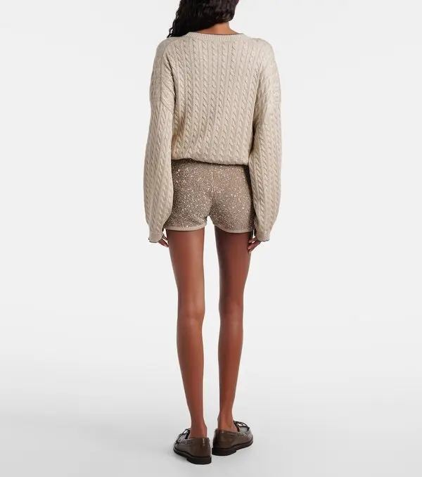 Brunello Cucinelli Sequined Ribbed-knit Cotton Shorts