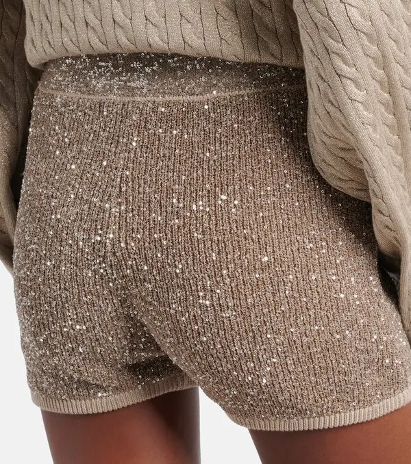 Brunello Cucinelli Sequined Ribbed-knit Cotton Shorts