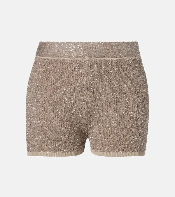 Brunello Cucinelli Sequined Ribbed-knit Cotton Shorts - Beige