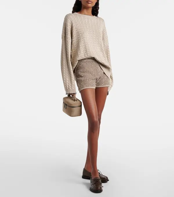 Brunello Cucinelli Sequined Ribbed-knit Cotton Shorts