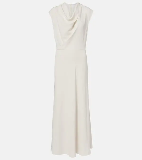 Brunello Cucinelli Draped Wool-blend Maxi Dress - White