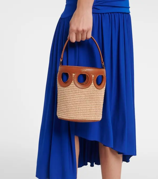 FERRAGAMO Gancini Small Raffia Bucket Bag