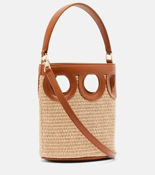 FERRAGAMO Gancini Small Raffia Bucket Bag