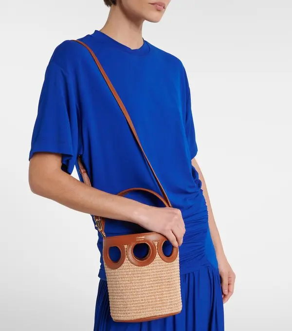 FERRAGAMO Gancini Small Raffia Bucket Bag
