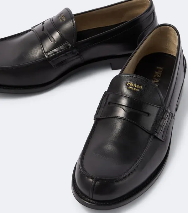Prada Leather Penny Loafers - Black