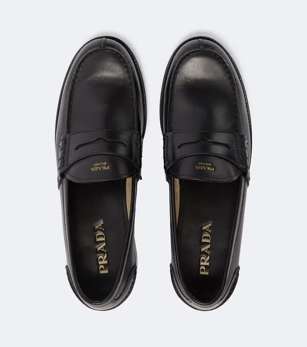 Prada Leather Penny Loafers - Black