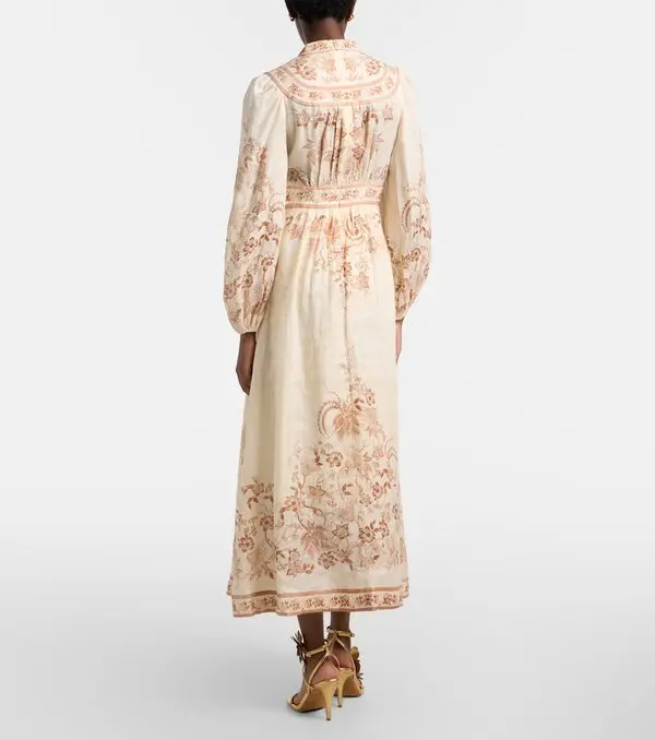 Zimmermann Indra Floral Linen Midi Dress - White