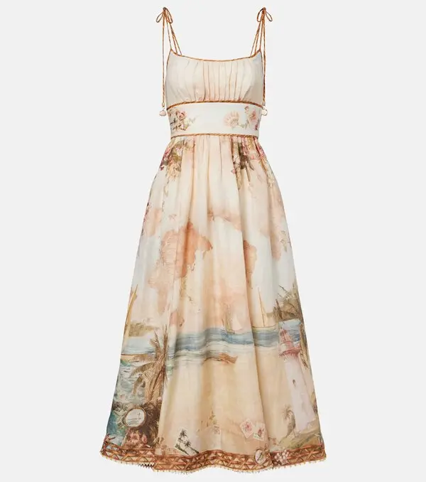 Zimmermann Mahon Printed Linen Midi Dress - Multicoloured
