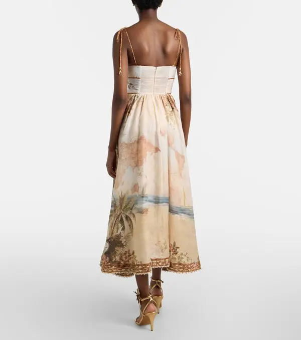 Zimmermann Mahon Printed Linen Midi Dress - Multicoloured