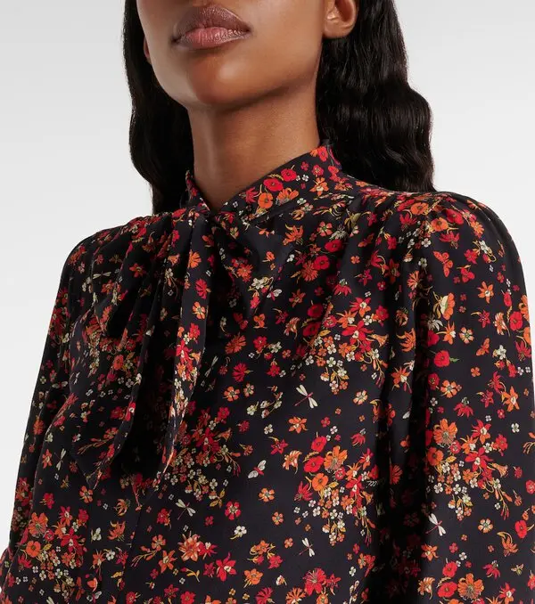 Gucci Floral Silk Blouse With Bow Detail