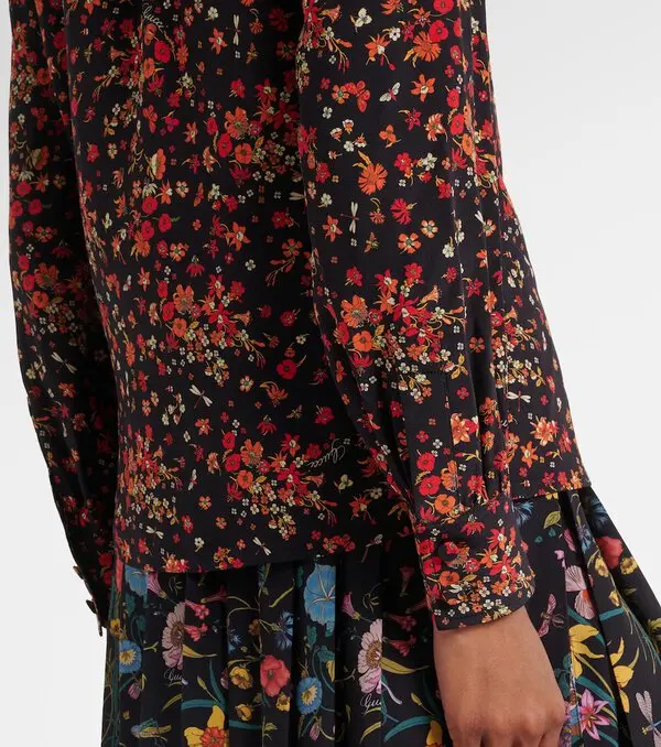 Gucci Floral Silk Blouse With Bow Detail