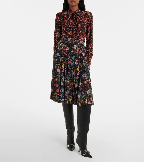 Gucci Floral Silk Blouse With Bow Detail