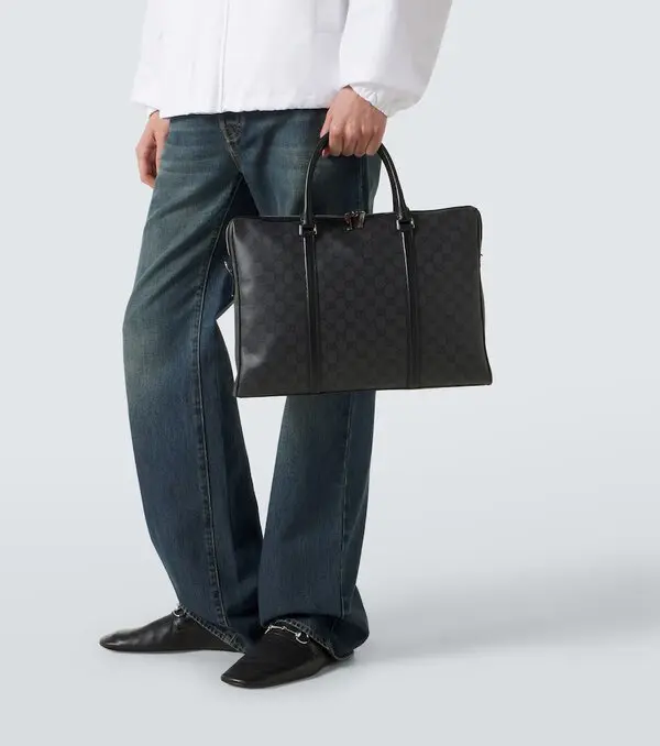 Gucci Monogram Leather Trimmed Briefcase