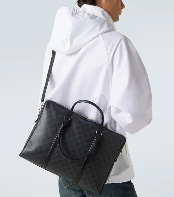 Gucci Monogram Leather Trimmed Briefcase