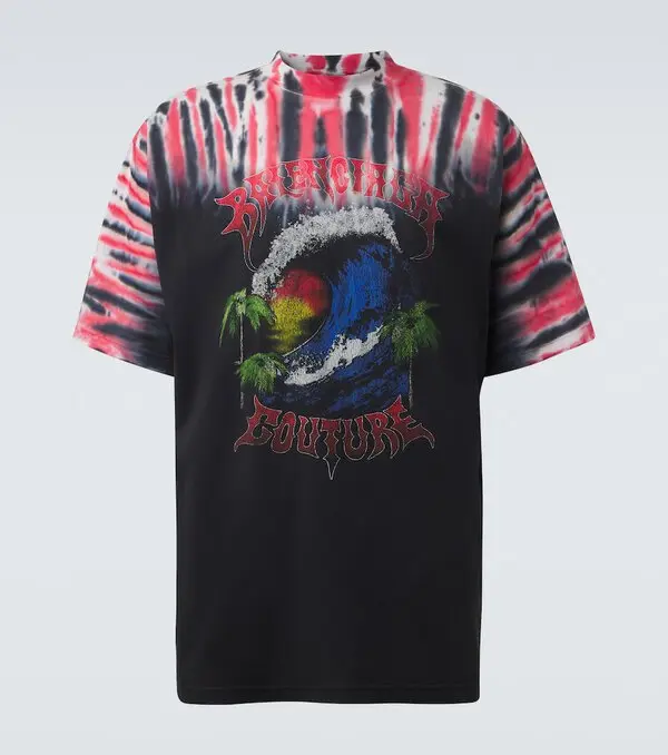 Balenciaga Printed Tie-dye Cotton Jersey T-shirt - Black