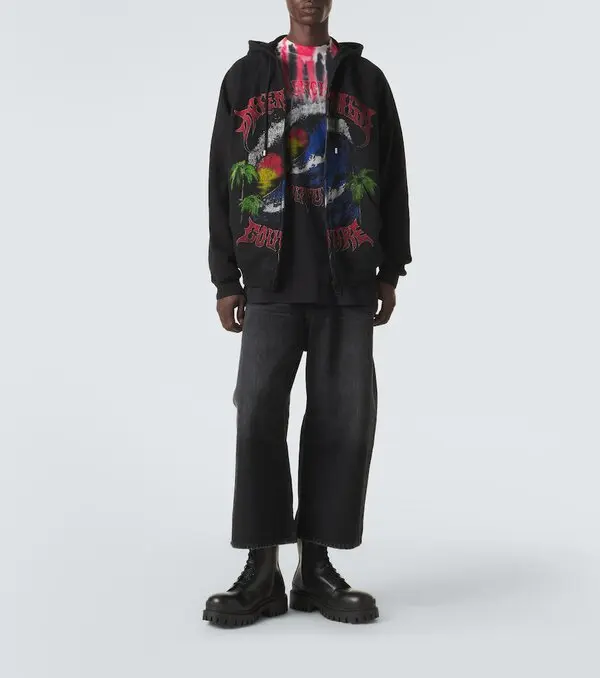 Balenciaga Printed Tie-dye Cotton Jersey T-shirt - Black