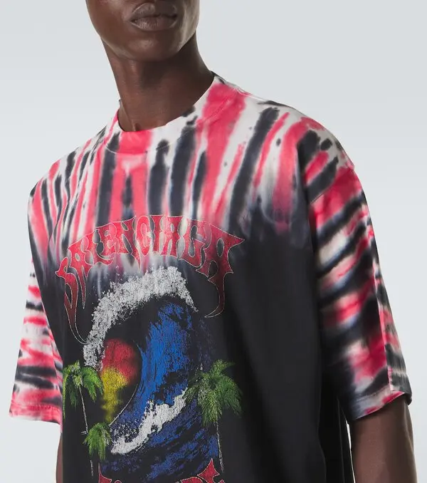 Balenciaga Printed Tie-dye Cotton Jersey T-shirt - Black