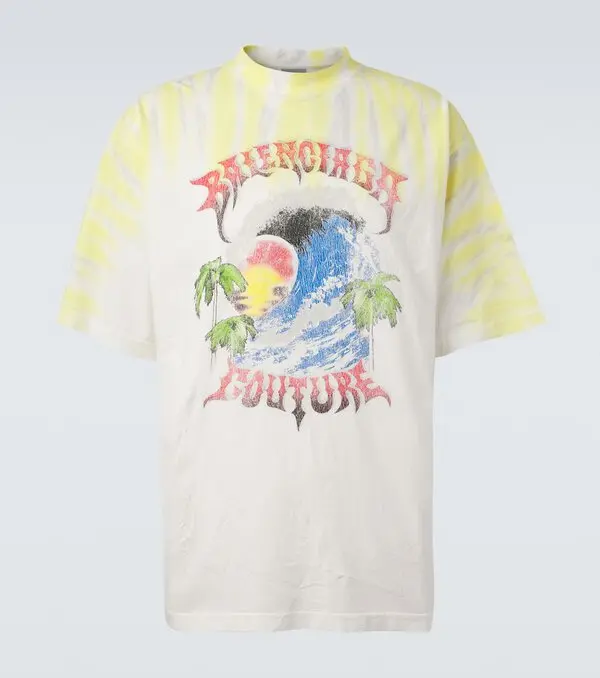Balenciaga Printed Tie-dye Cotton Jersey T-shirt - White