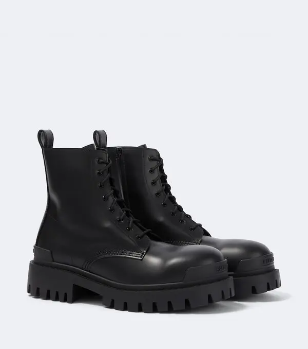Balenciaga Leather Combat Boots - Black