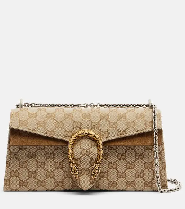 Gucci Dionysus Gg Canvas Small Suede-trimmed Crossbody Bag - Beige