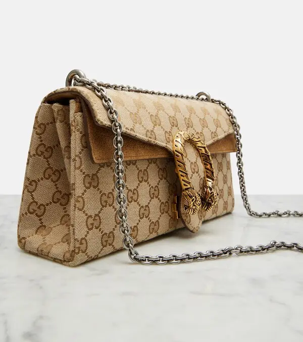 Gucci Dionysus Gg Canvas Small Suede-trimmed Crossbody Bag - Beige