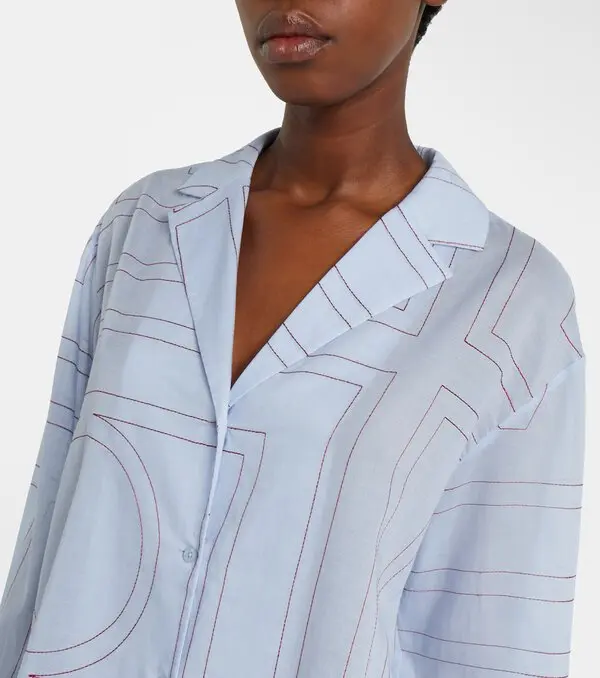 TOTEME Embroidered Cotton-blend Poplin Pajama Shirt - Blue