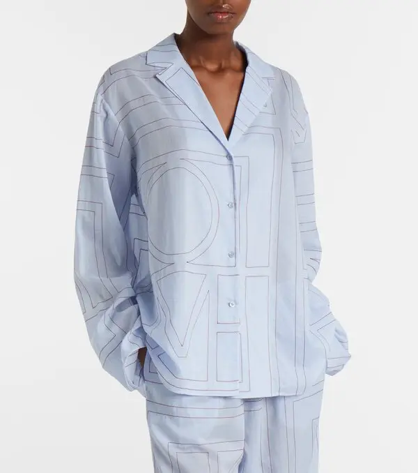 TOTEME Embroidered Cotton-blend Poplin Pajama Shirt - Blue