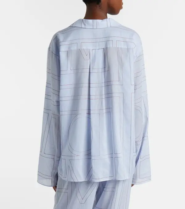 TOTEME Embroidered Cotton-blend Poplin Pajama Shirt - Blue