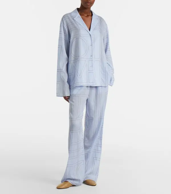TOTEME Embroidered Cotton-blend Poplin Pajama Shirt - Blue