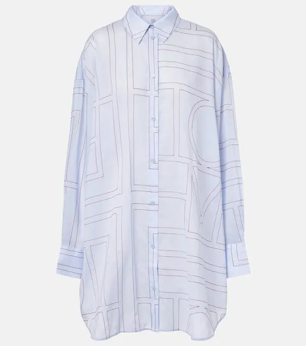 TOTEME Embroidered Cotton-blend Poplin Shirt - Blue